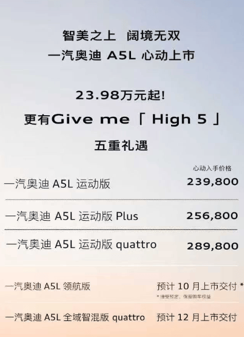 一汽奥迪A5L正式上市，23.98万起不再带3系和C级玩？_搜狐汽车_搜狐网