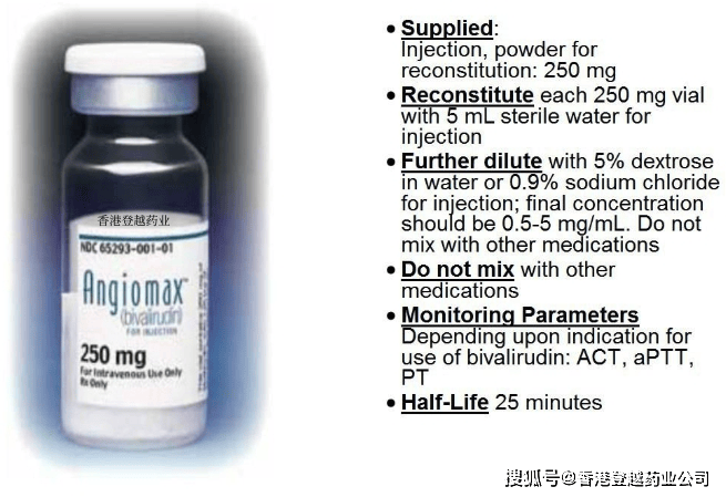 比伐卢定注射剂(Angiomax)中文说明书｜香港登越药业_用药_患者_mg