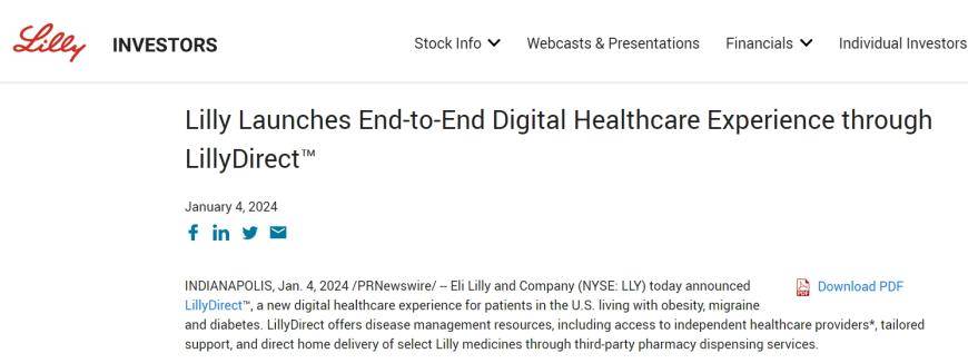 “减肥神药”直接送货上门 礼来宣布推出LillyDirect服务_患者_药物_礼来公司