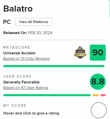 《小丑牌》M站媒体均分90分！IGN、GS双9分_独立游戏_玩家_评价