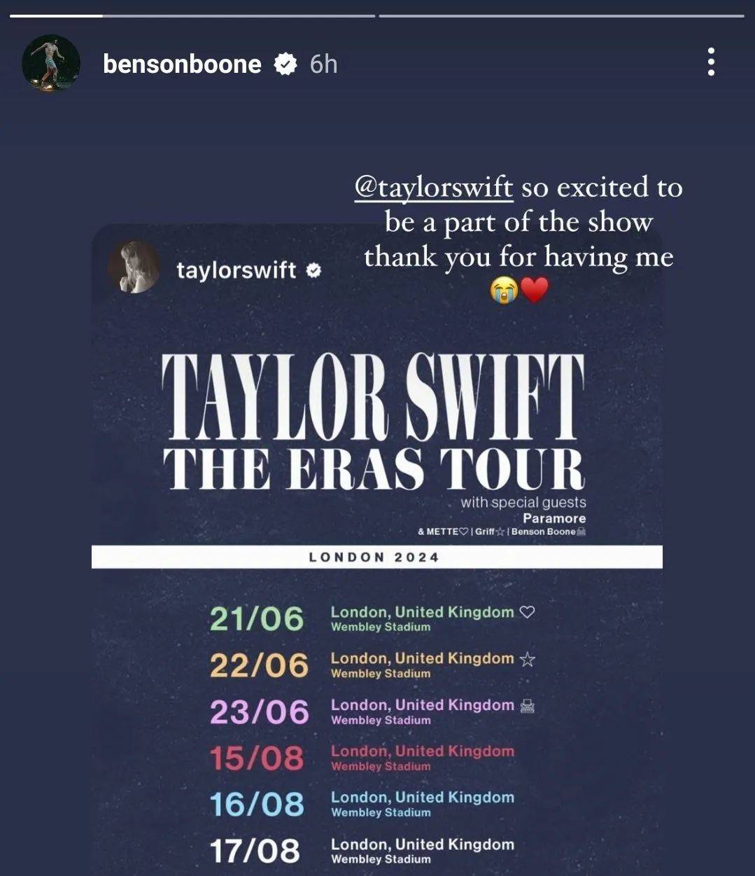 Benson Boone 成为 Taylor Swift 巡演暖场歌手！_专辑_篇文章_巡回