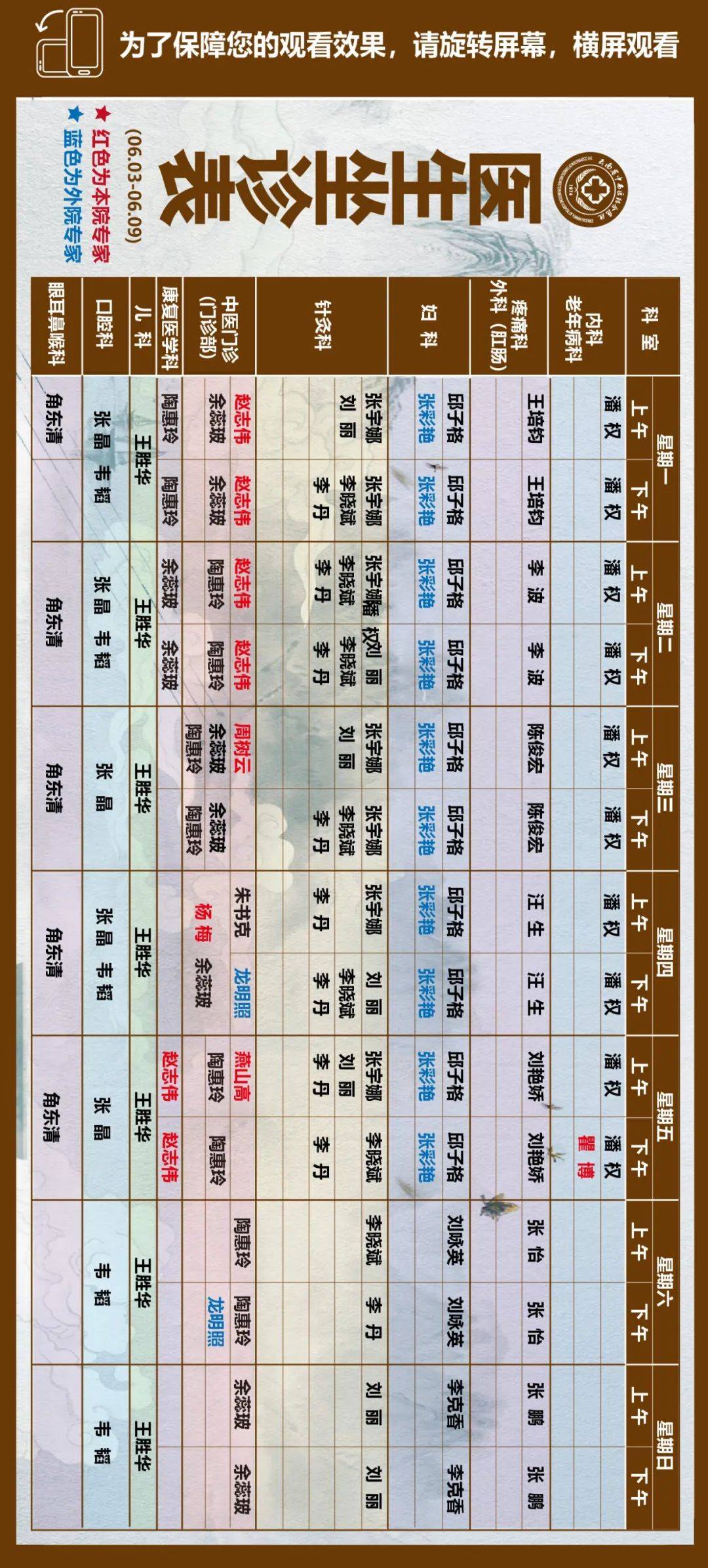 【中西医医讯】06.03-06.09下周医生坐诊时间表_云南省_简介_部分