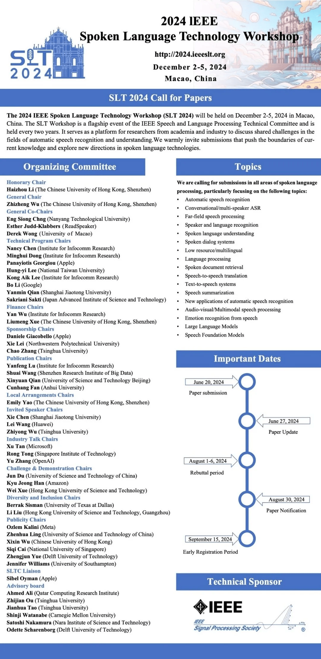 语音与语言处理技术大咖齐聚，IEEE SLT 2024开启征稿！_Spoken_Speech_论文