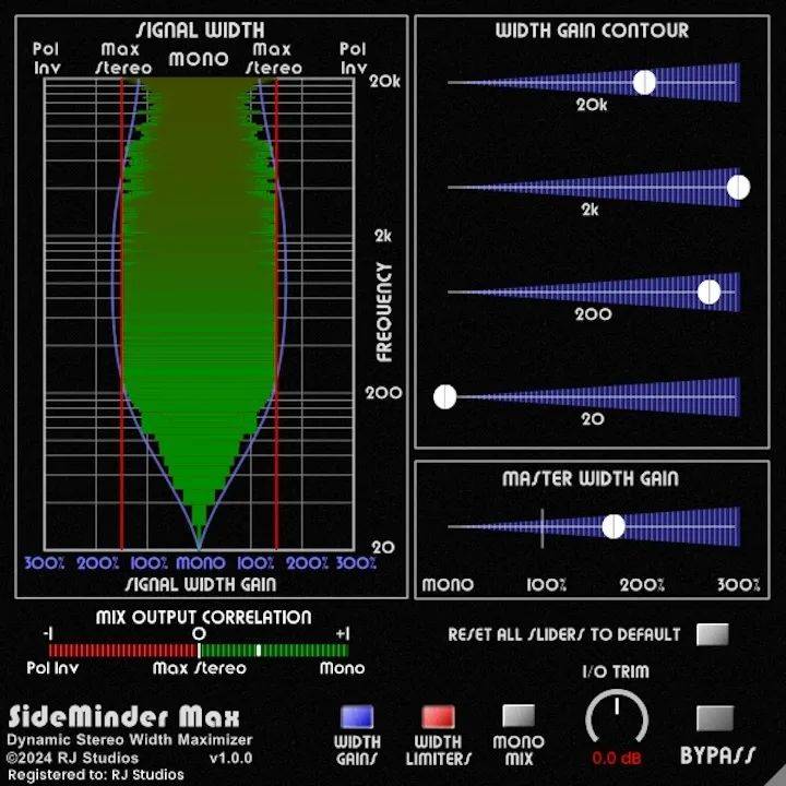 RJ Studios发布SideMinder基于频谱的立体声扩展器_Max_音频_处理器