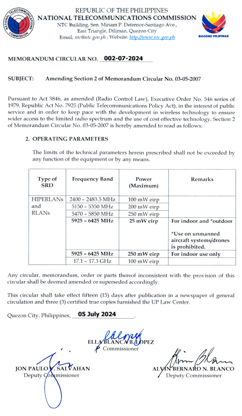 NTC published Memorandum Circular No. 002-07-2024!_amends_United_years