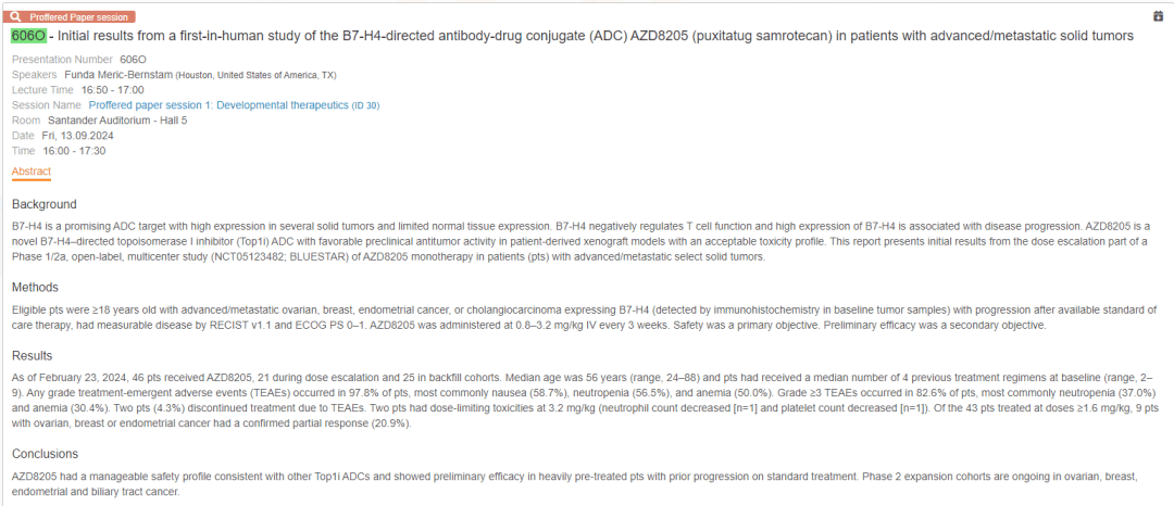 B7-H4 ADC AZD8205，首次披露临床结果_Insight_患者_治疗