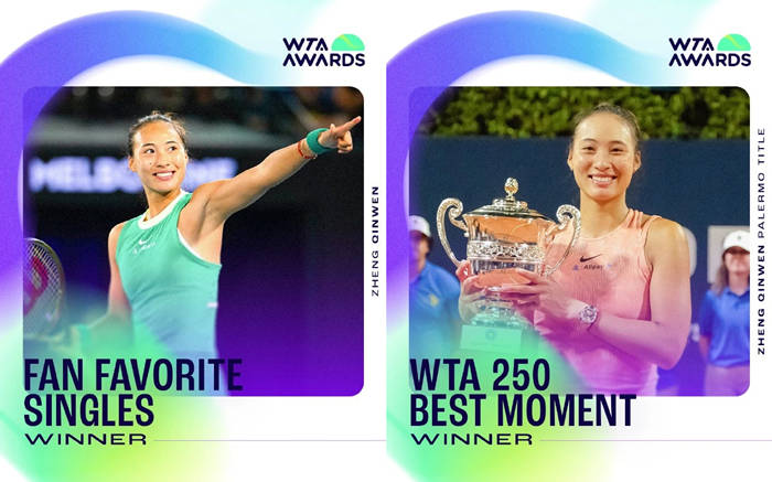 郑钦文获WTA年度两项大奖，当选最受欢迎单打球员_网球_决赛_高芙