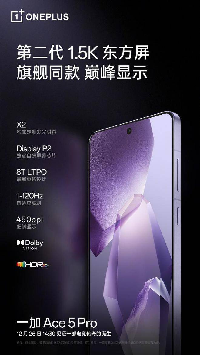一加Ace 5 Pro手机首发第二代1.5K东方屏，支持“太阳显示”技术_电竞_李杰称_网络